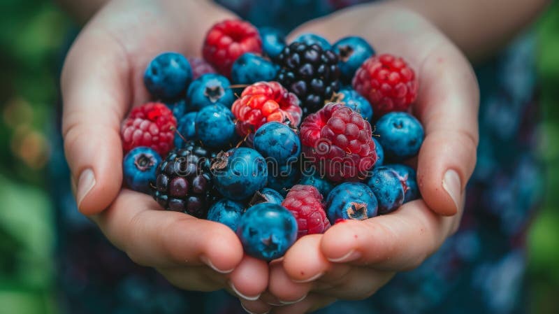 A Person Holding a Handful of Berries in Their Hands, AI Stock Photo ...