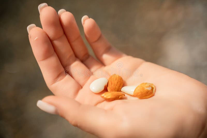 A Person is Holding a Handful of Nuts in Their Hand. the Nuts are of ...