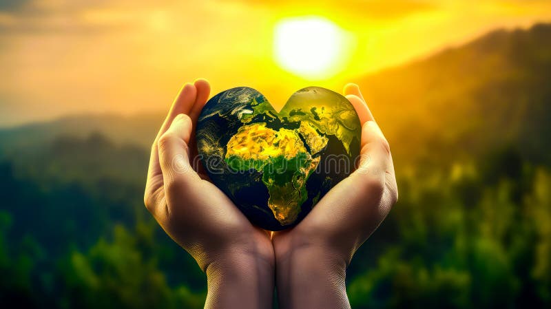 Person Holding Heart Shaped Earth in Their Hands. Generative AI Stock ...