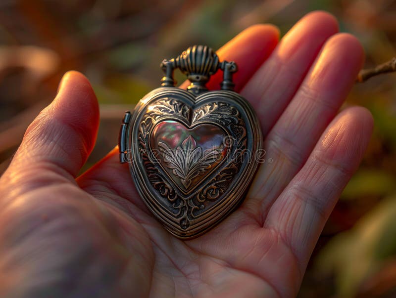 A Person Holding a Heart Shaped Locket in Their Hand Stock Illustration ...
