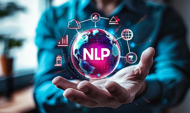 Person Holding Holographic Sphere Displaying NLP and Technology Icons ...