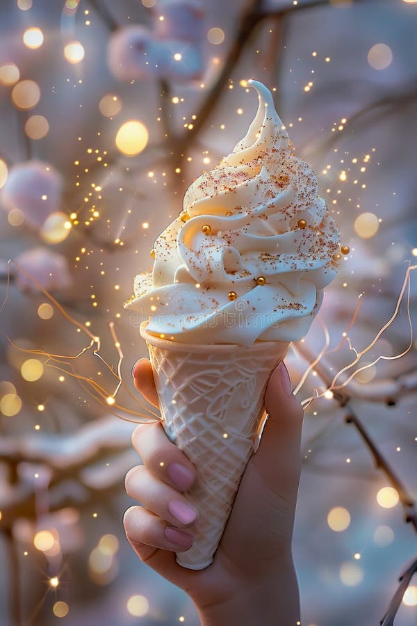 A Person Holding an Ice Cream Cone with Sparkles Stock Image - Image of ...