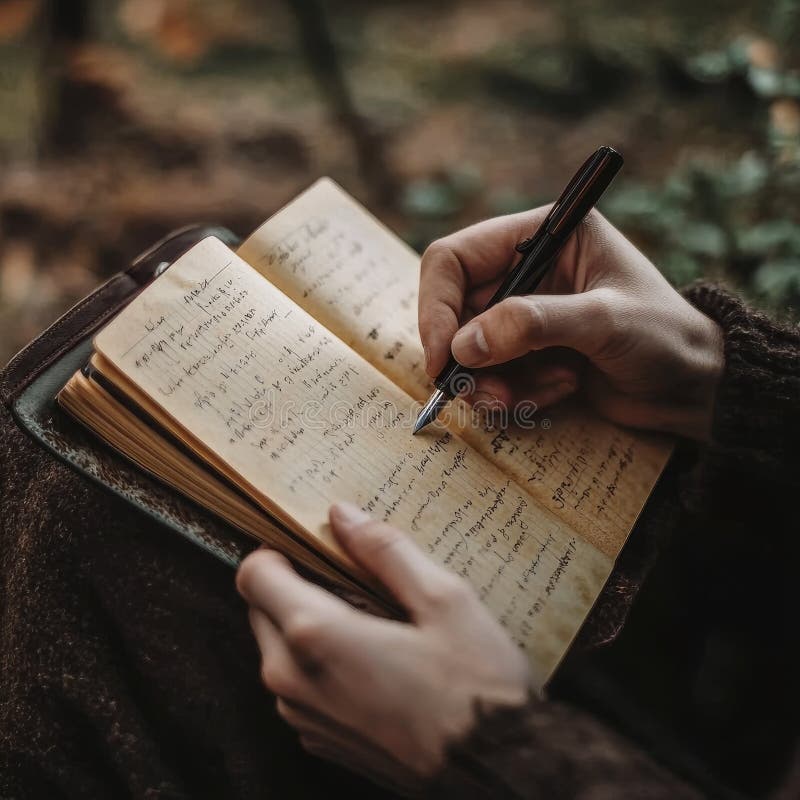 Person Holding a Journal and Pen, Highlighting the Act of Writing, Cozy ...
