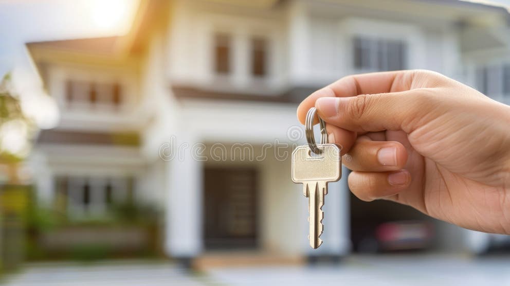 A Person is Holding a Key in Front of a House Stock Image - Image of ...