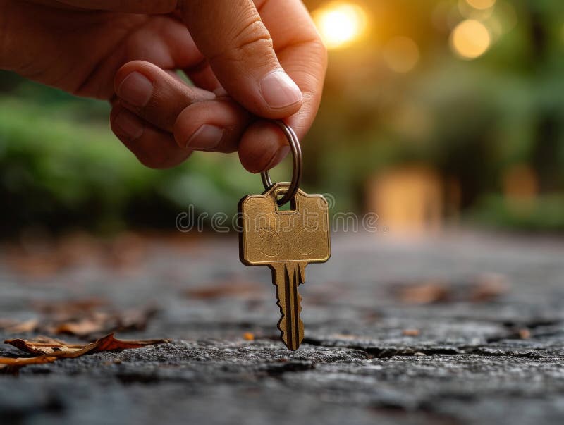 Person Holding a Key To a Red Brick House. Stock Illustration ...