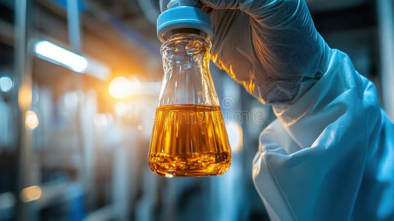A Person is Holding a Laboratory Flask Filled with a Colored Liquid ...