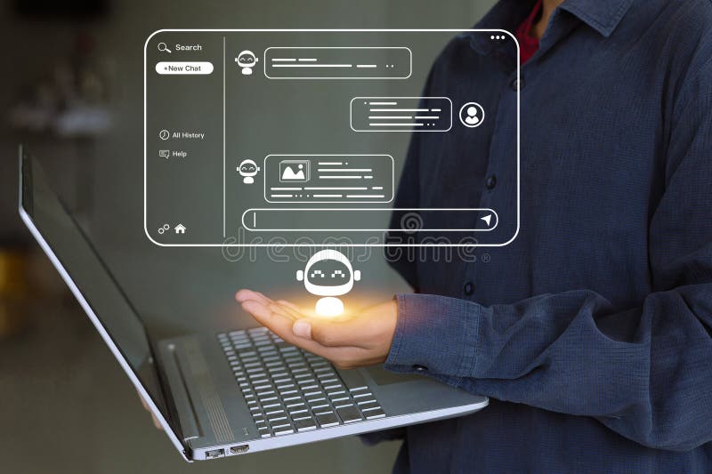 Person Holding Laptop Ai Chatbot Conversation Interface Stock Photos ...