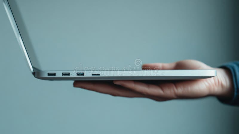 A Person Holding a Laptop Computer in Their Hand Stock Illustration ...