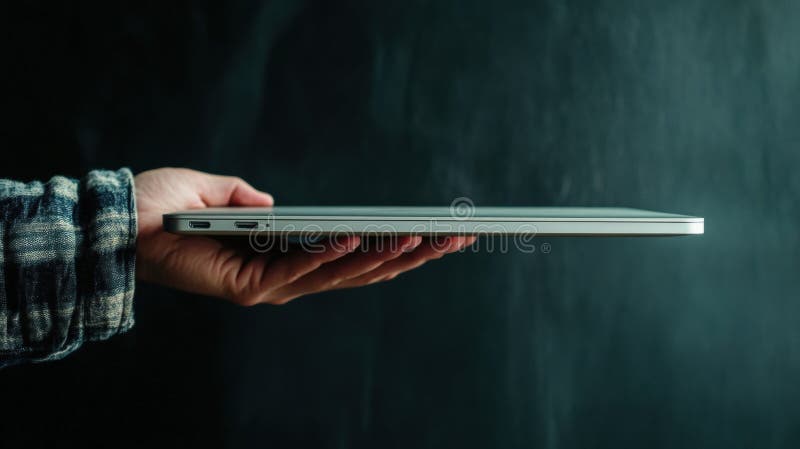 A Person Holding a Laptop Computer in Their Hand Stock Illustration ...