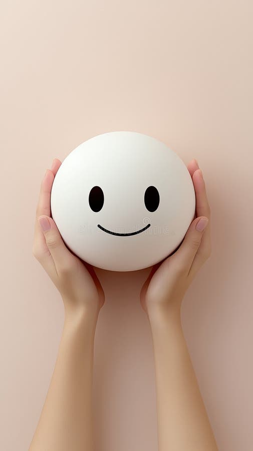 Person Holding Large Smiling Face, Expressing Joy and Positivity Stock ...