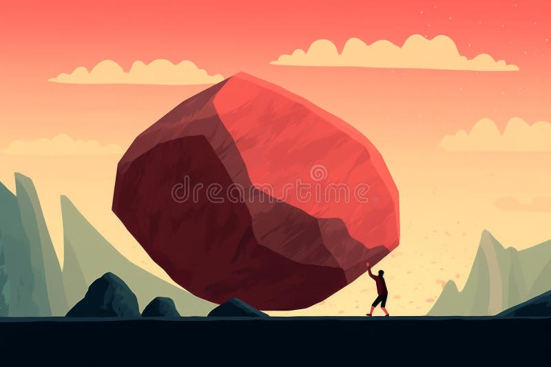 Person Holds and Lifts a Huge Rock, Concept of Overcoming Obstacles and ...
