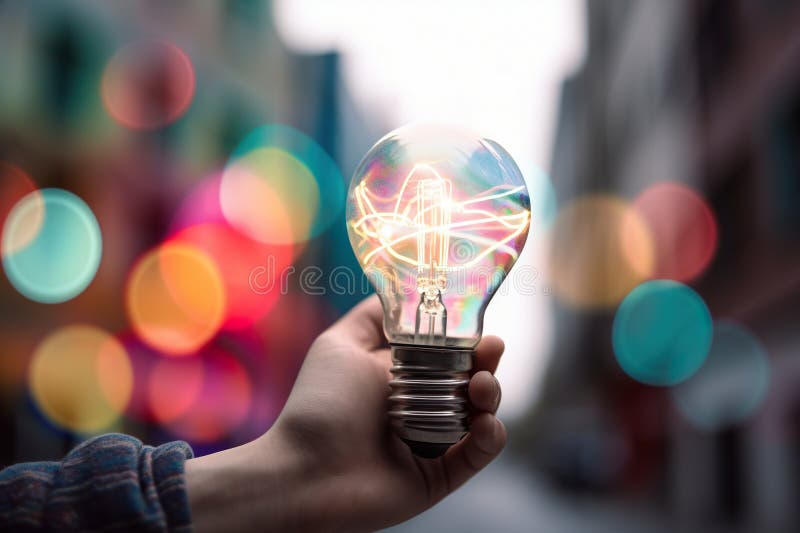A Person Holding a Light Bulb with Rainbow Inside. AI Generative Image ...