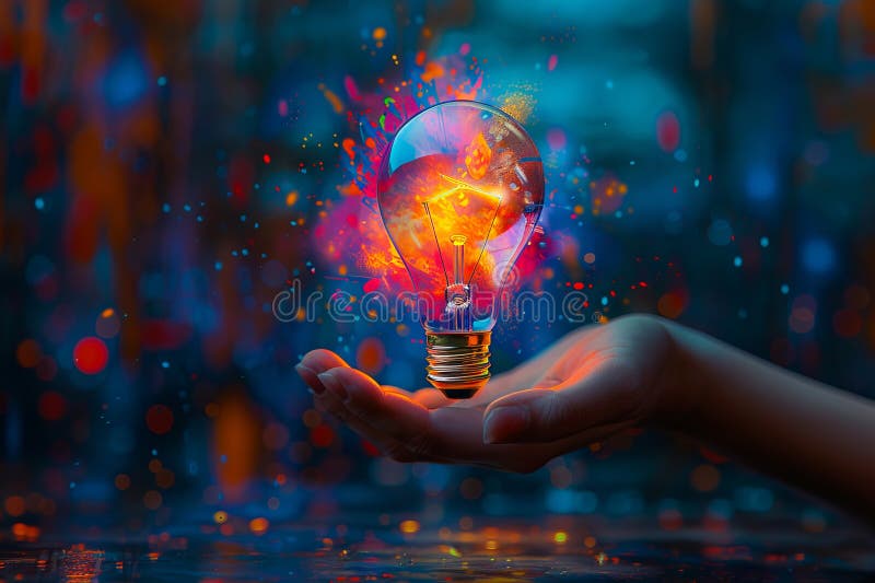 A Person Holding a Light Bulb with Sparks Coming Out of it Stock ...