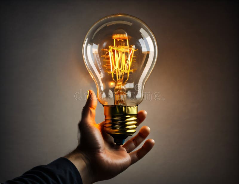 Person Holding a Light Bulb in Their Hand, Incandescent Lighting. Made ...