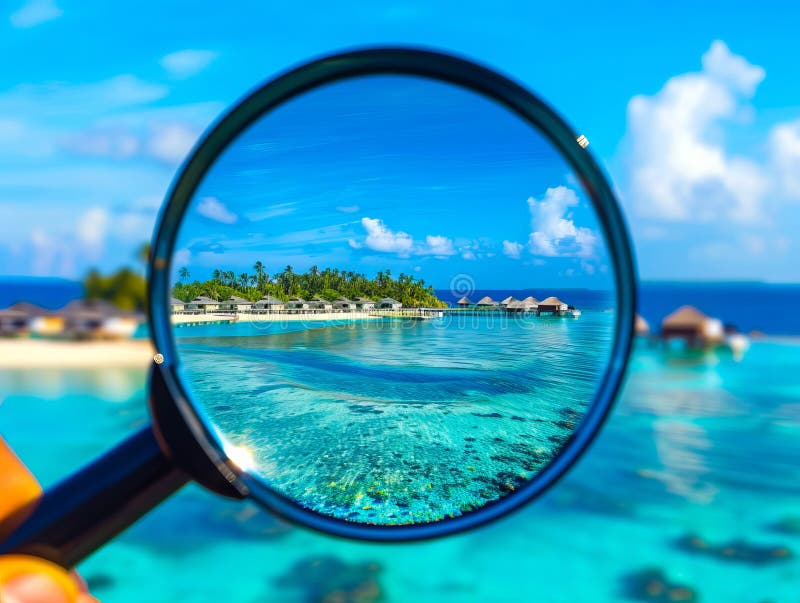 A Person Holding a Magnifying Glass Over a Beach Stock Image - Image of ...