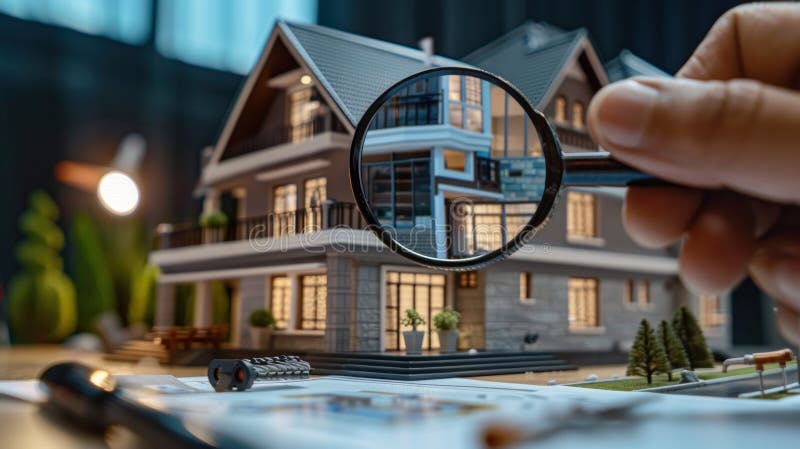 A Person is Holding a Magnifying Glass Over a Drawing of a House Stock ...