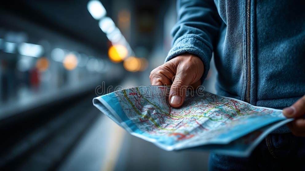 A Person Holding a Map in Their Hand Stock Photo - Image of commuter ...