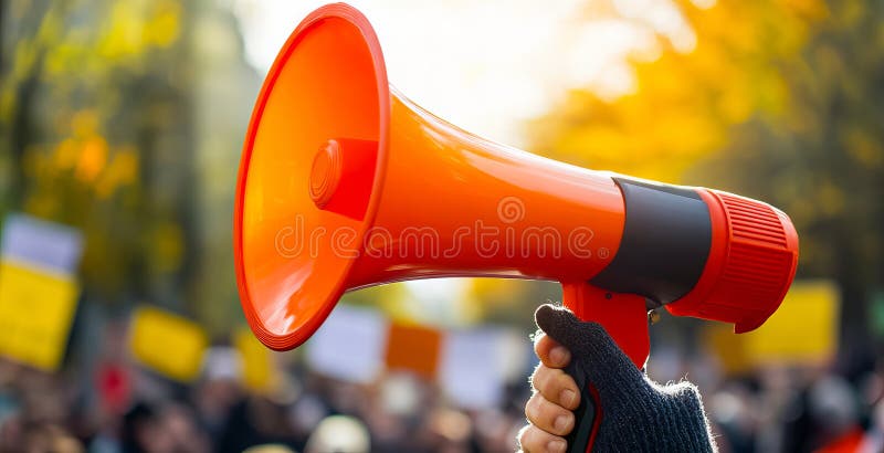 A Person Holding a Megaphone in Front of a Crowd of People Stock Image ...