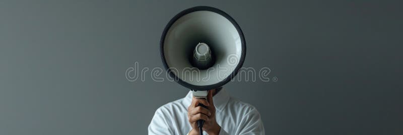 A Person is Holding a Megaphone in Front of His Face Stock Image ...