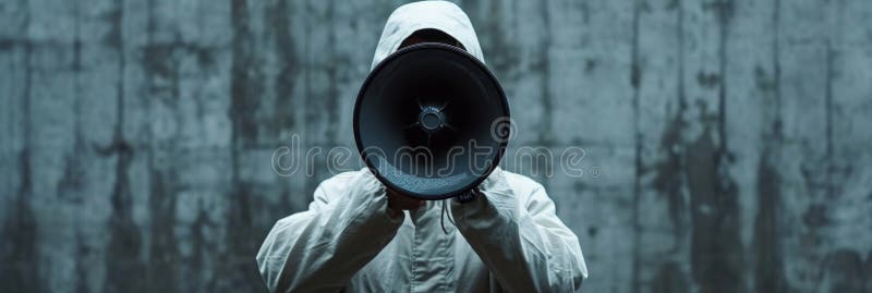 A Person is Holding a Megaphone in Front of His Face Stock Image ...
