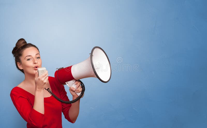 Person holding megaphone stock photo. Image of blue - 158915406