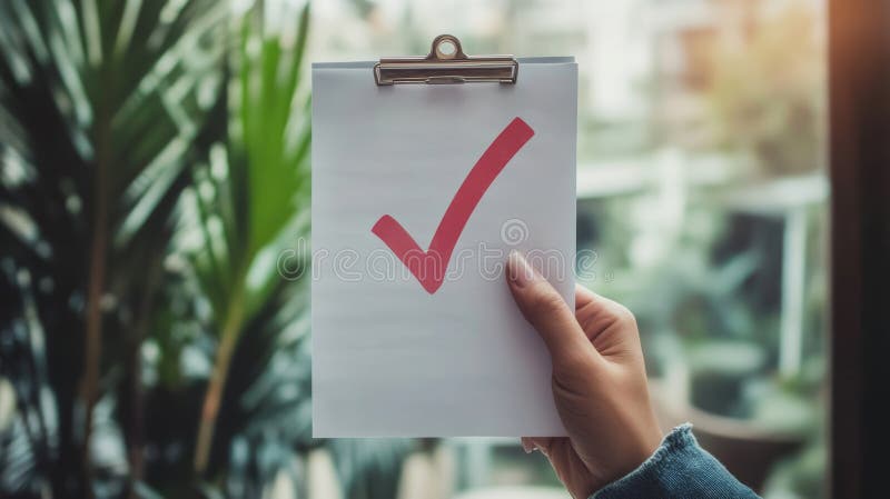 A Person Holding a Paper with a Red Tick on it Stock Illustration ...