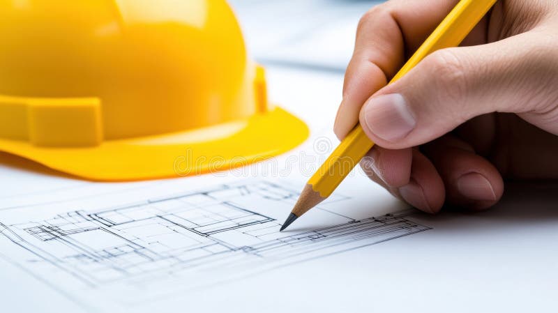 A Person Holding a Pencil and Drawing on Top of Blueprints, AI Stock ...