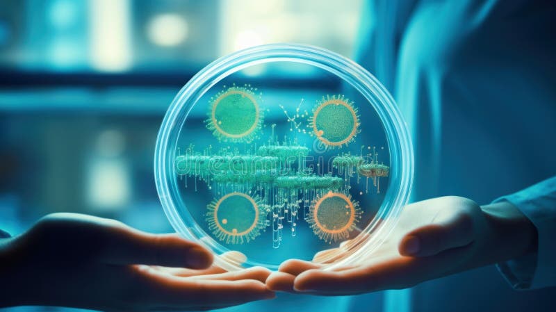 Person Holding Petri Dish with Virus Visualization Stock Illustration ...