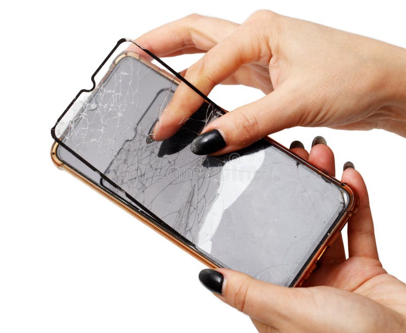 A Person is Holding a Phone with a Cracked Screen Stock Image - Image ...