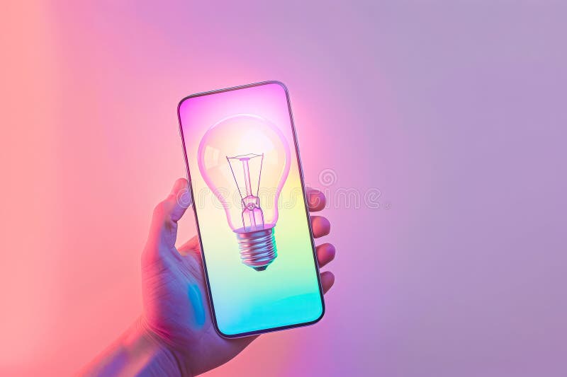 Person is Holding a Phone with a Light Bulb on the Screen Stock Photo ...