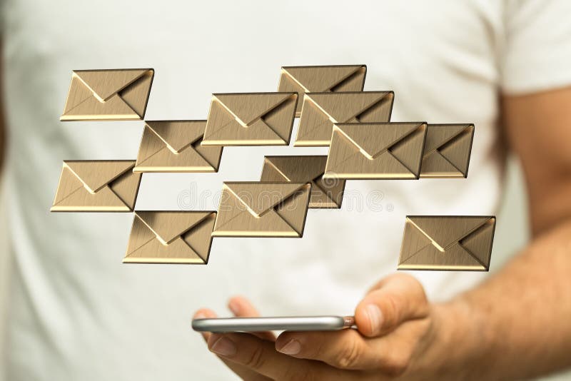 Person Holding a Phone with Message Icons Stock Illustration ...