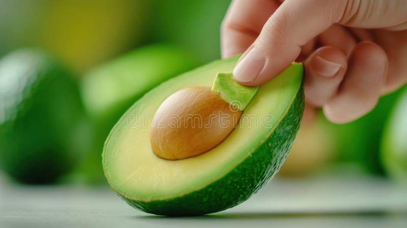 A Person Holding a Piece of Avocado with Their Finger, AI Stock Image ...