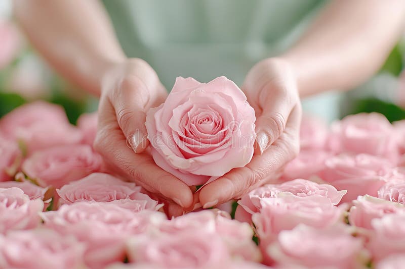 A Person Holding a Pink Rose in Their Hands Stock Image - Image of ...
