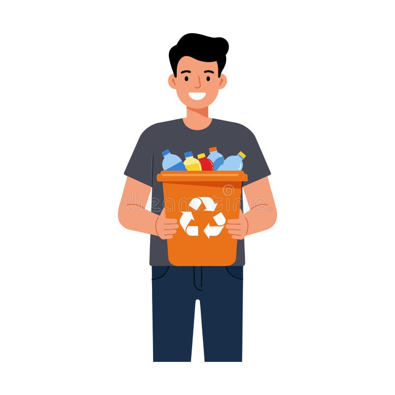Person Holding Recycling Bin with Trash in Flat Vector Art Stock Vector ...