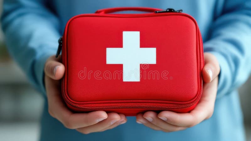 Person Holding Red Emergency First Aid Kit Stock Illustration ...