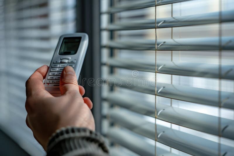 A Person is Holding a Remote Control in Front of a Window, Ready To Use ...
