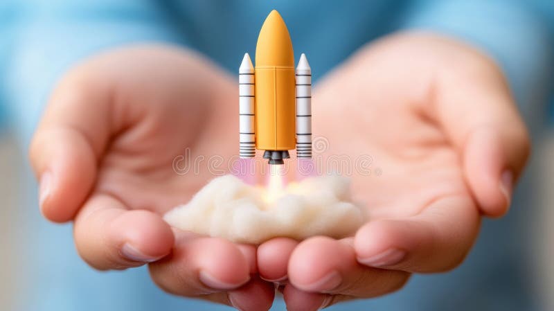 A Person Holding a Rocket in Their Hands with Clouds Behind Them, AI ...