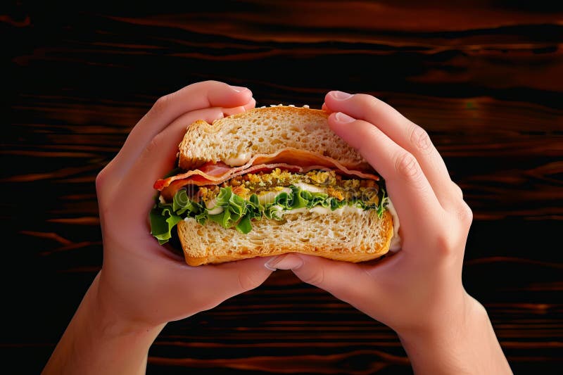 A Person Holding a Sandwich in Their Hands Stock Image - Image of hands ...