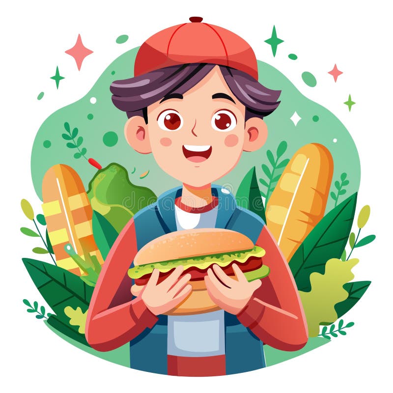 A Person Holding a Sandwich in Their Hands Stock Vector - Illustration ...