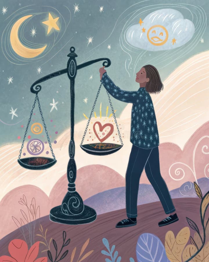 A Person Holding a Scale One Side Heavy with Negative Selftalk and the ...