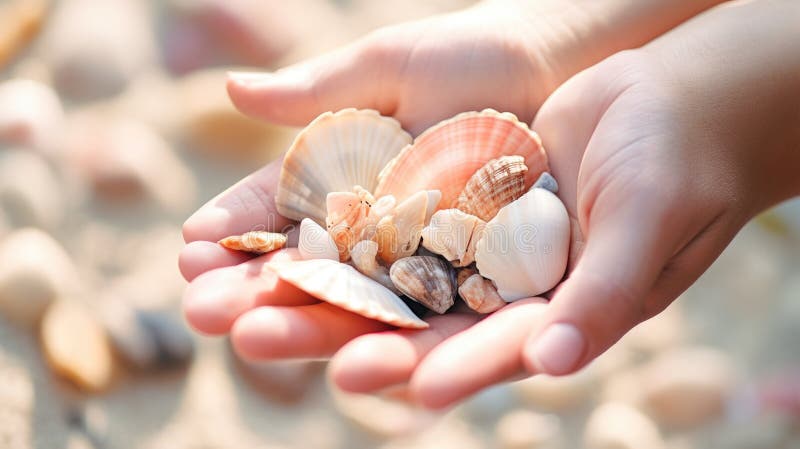 A Person Holding Several Shells in Their Hands, AI Stock Illustration ...
