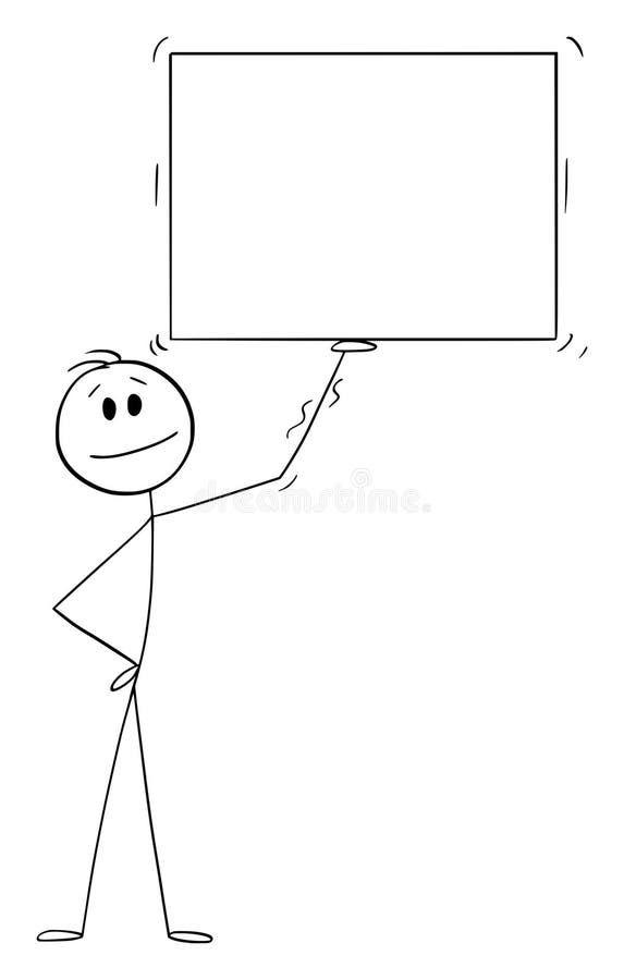 Person Holding Sign, Box or Empty Rectangle, Vector Cartoon Stick ...