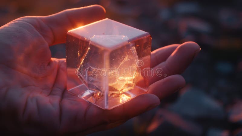 A Person Holding a Small Cube with Light Inside of it, AI Stock ...