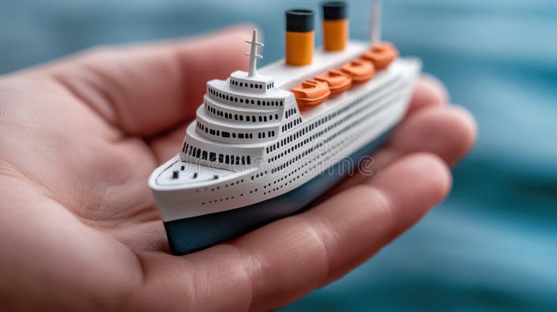 A Person Holding a Small Model of an Ocean Liner, AI Stock Illustration ...