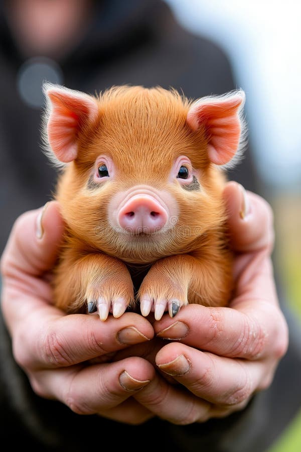 A Person Holding a Small Pig in Their Hands Stock Photo - Image of ...