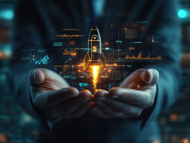 Person Holding a Small Rocket in Hands with Businessman in Suit ...