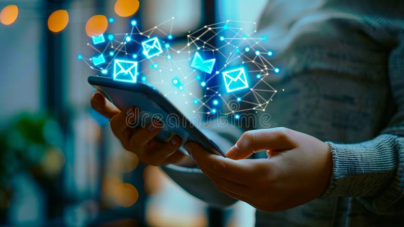 A Person Holding a Smart Phone with Emails Coming Out of it Stock ...
