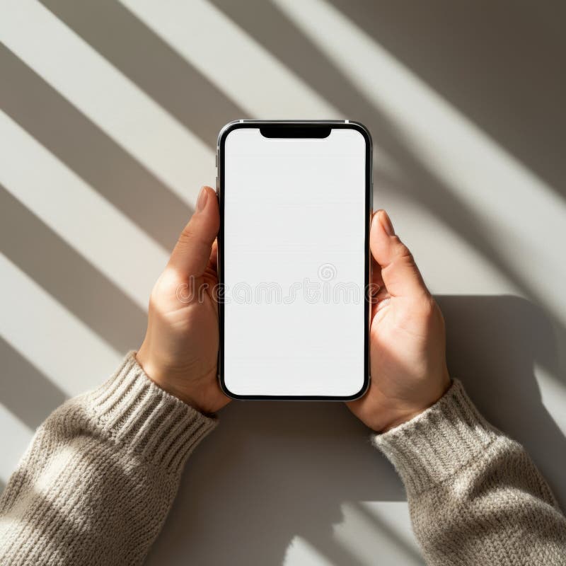Person Holding Smartphone Blank Screen Light Shadow Pattern Stock ...