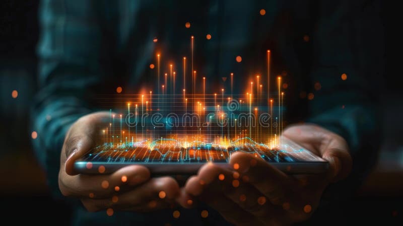 Person Holding a Smartphone Displaying a Glowing Graphical Interface ...