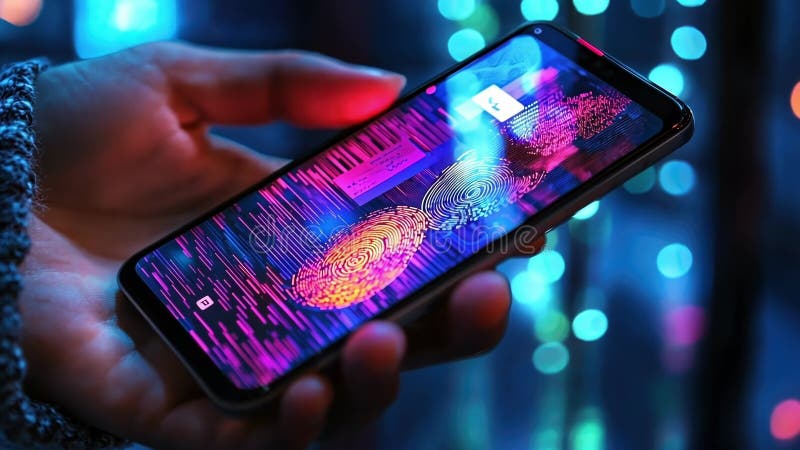 Person Holding Smartphone with Fingerprint Scanner for Cyber Security ...